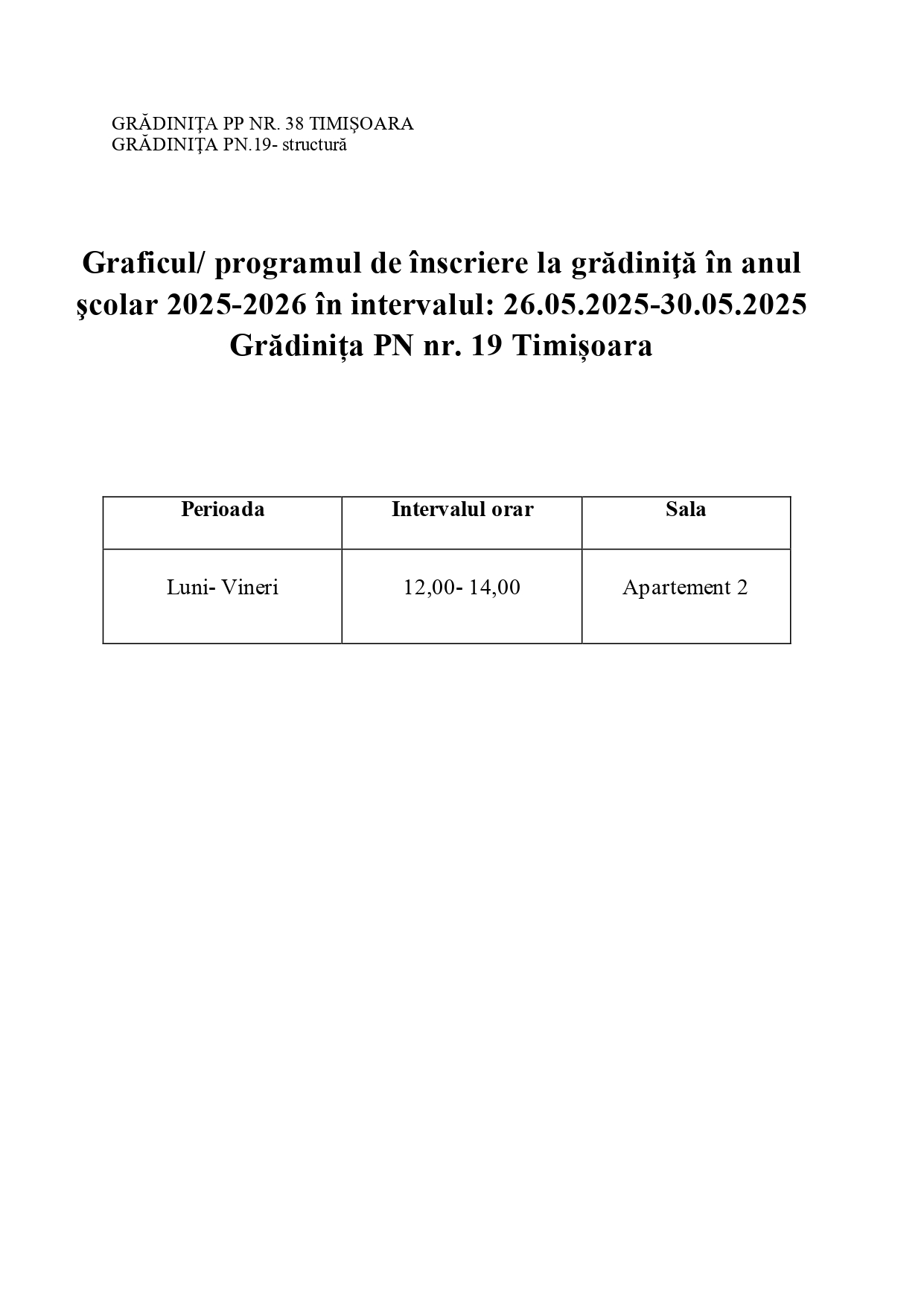 Reînscrieri-Înscrieri la grădiniță 2025-2026 « Gradinita P.P. nr. 38 ...